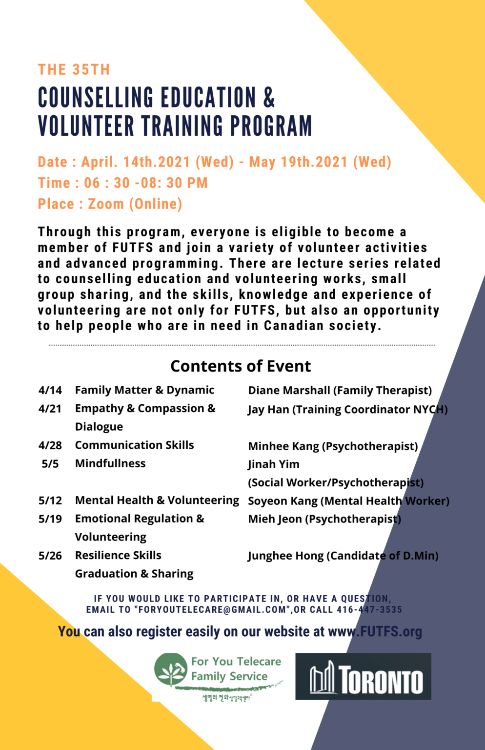 Counselling Education & Volunteer Training Program - For You Telecare ...